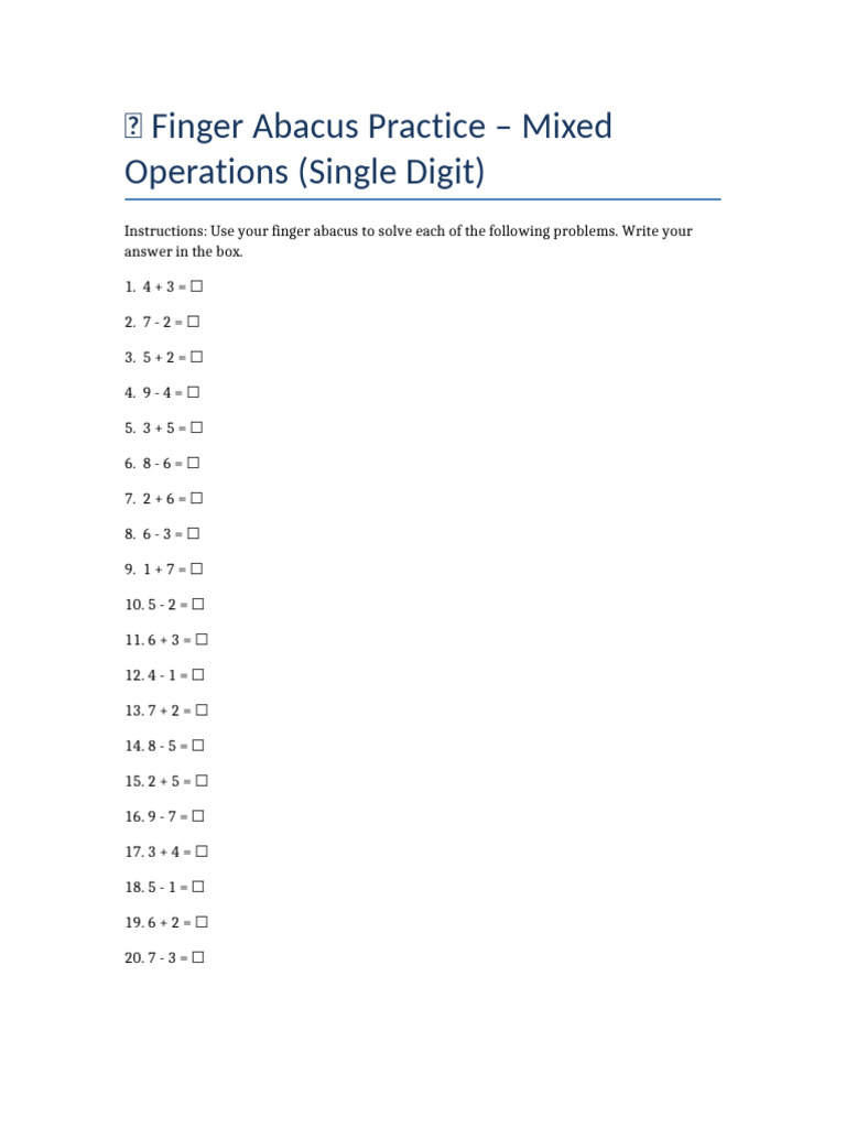 Finger Abacus Mixed Operations | PDF