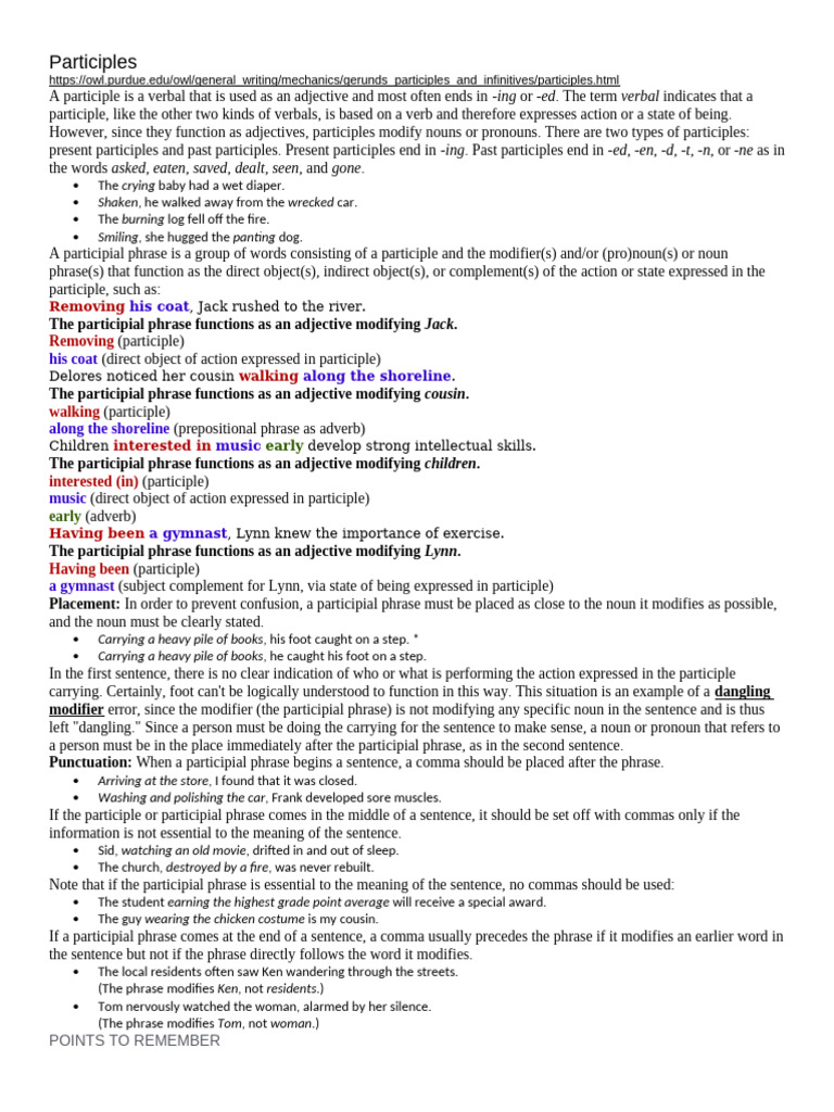 FAQs - Participle, Gerund, Infinitive | PDF | Verb | Adjective