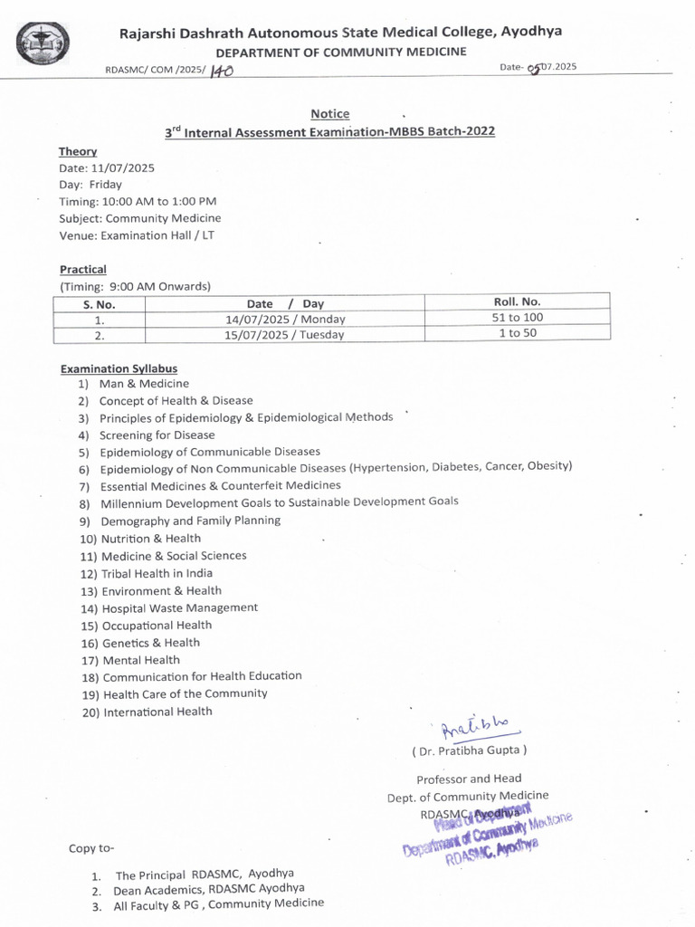 3rd Internal Assessment Exam.-mbbS Batch-2022 | PDF