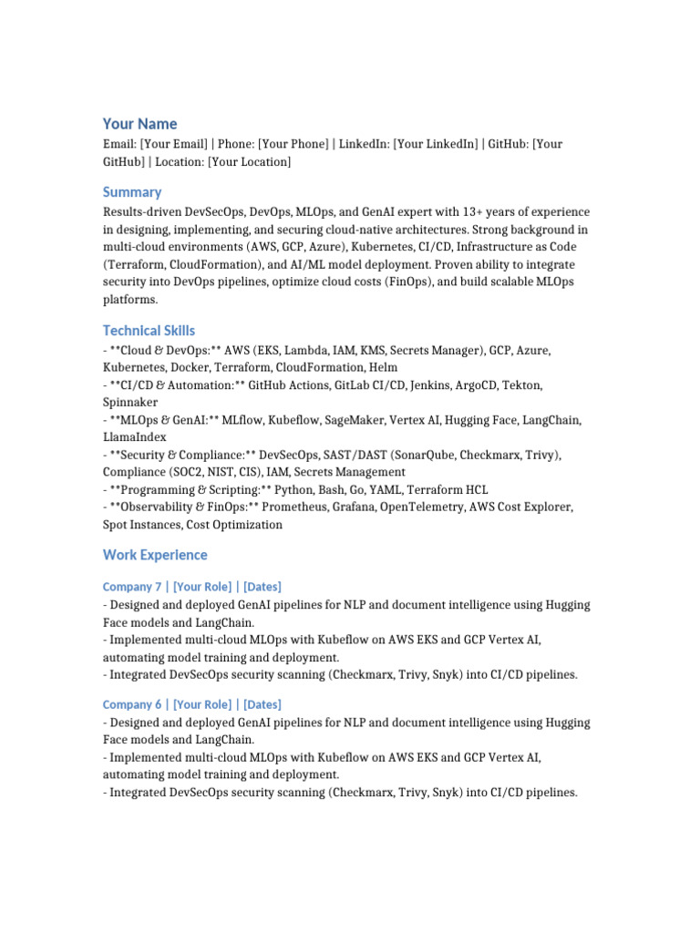 MLOps GenAI DevOps DevSecOps Resume | PDF | Learning | Computing