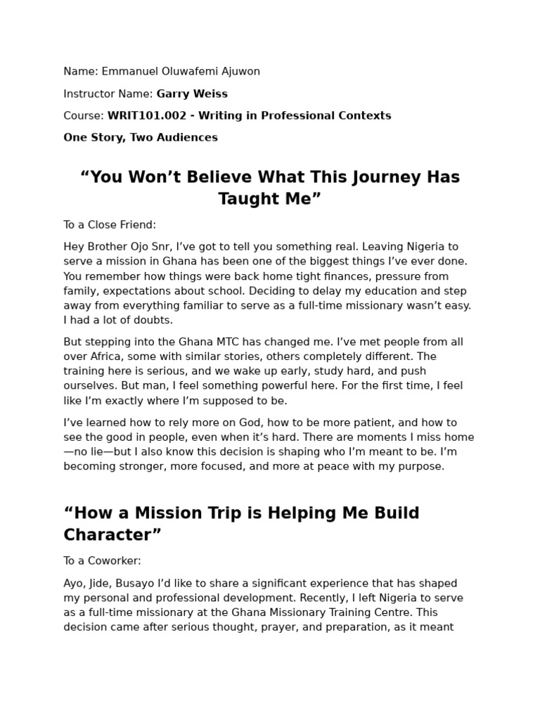 W01 One Story-Emmanuel Ajuwon | PDF