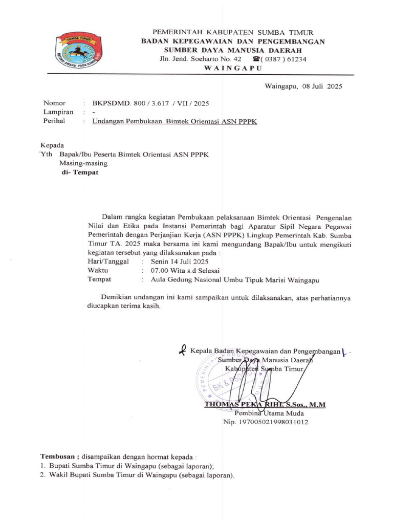 Undangan Pembukaan Bagi Peserta Bimtek 2025 | PDF