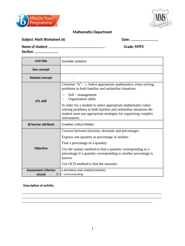 MYP Math: Percentage Change Practice | PDF | Percentage | Mathematics