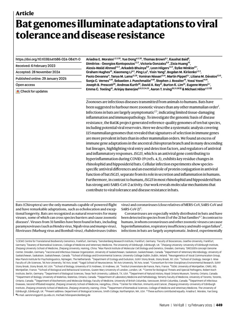 Bat Genome Adaptation To Viral Tolerance | PDF | Virus | Bat