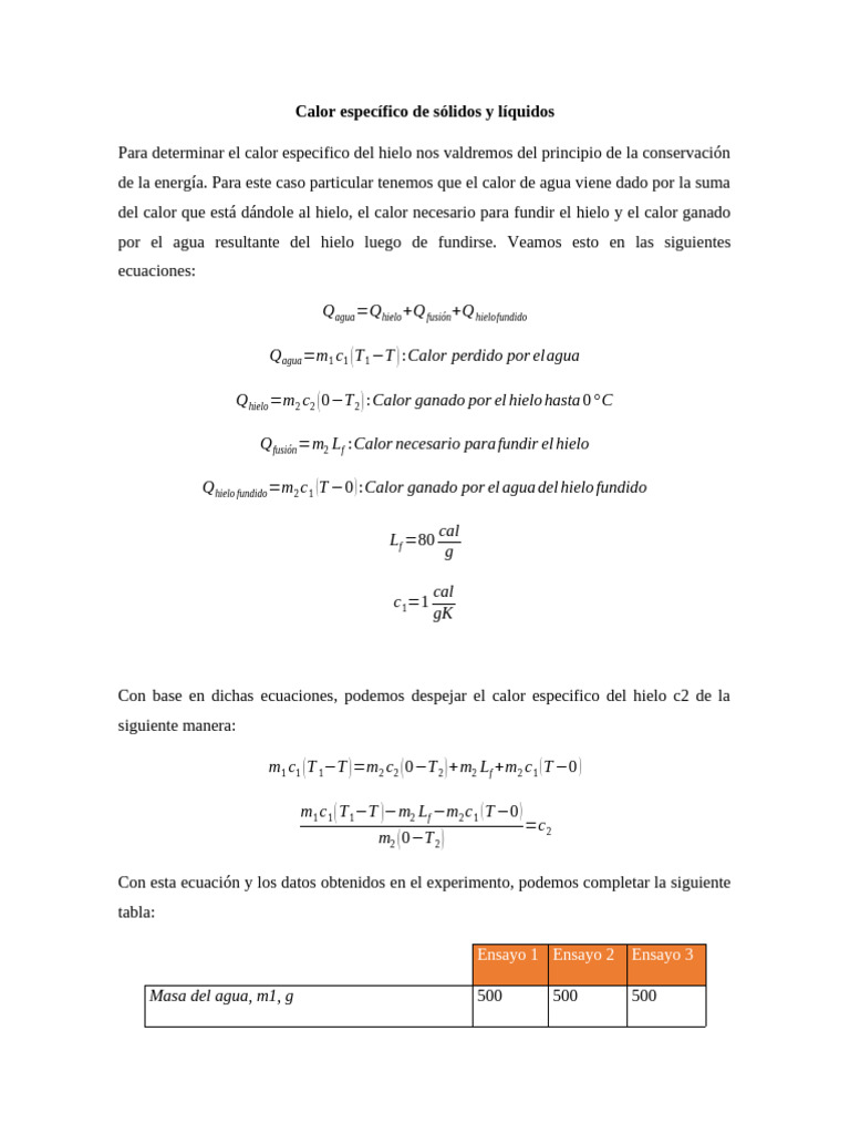 Calor Específico de Sólidos y Líquidos | PDF | Calor | Temperatura