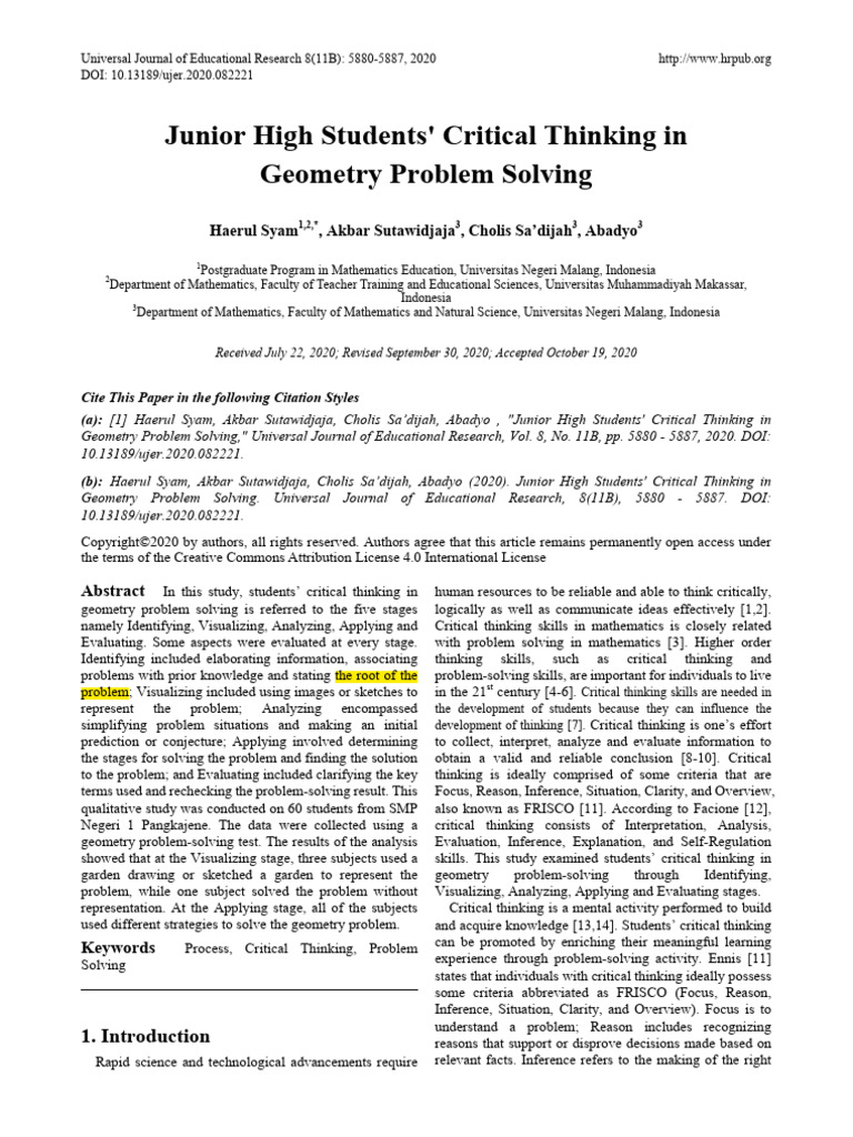 Critical Thinking in Geometry for Students | PDF | Critical Thinking | Area