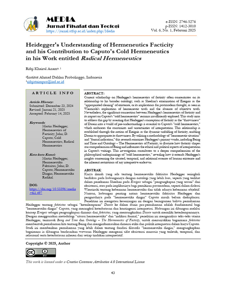 Heidegger's Understanding of Hermeneutics Facticity and His ...