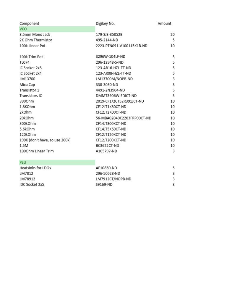 VCO + PSU Components List | PDF