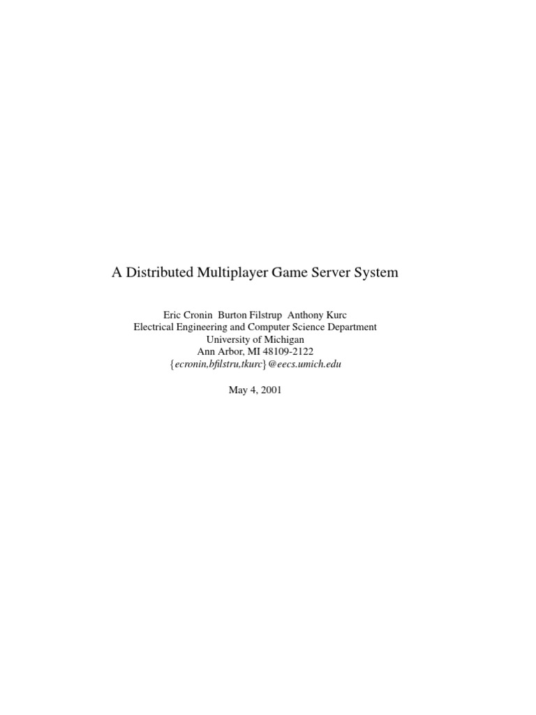 Multiplayer Game System Pdf Lag Client Server Model