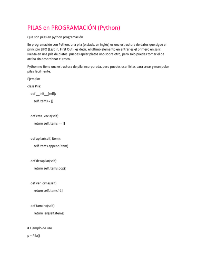Pilas en Programación | PDF | Python (lenguaje de programación ...