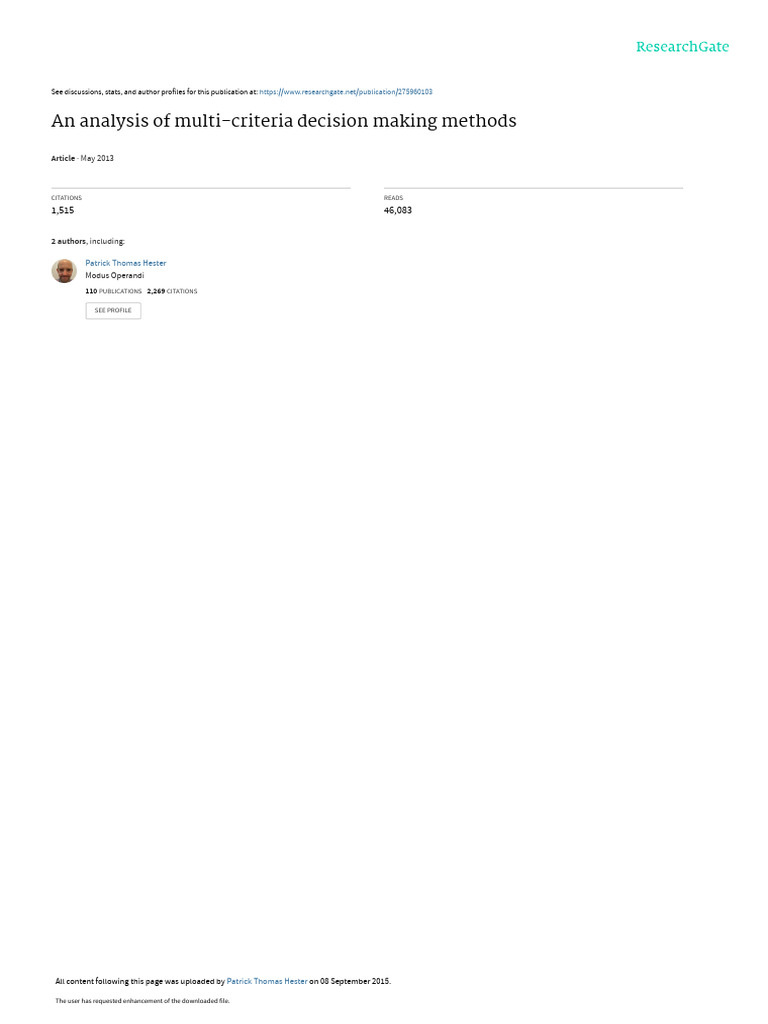 2013 - Velasquez - An Analysis of Multi-Criteria Decision Making Method | PDF | Decision Making ...