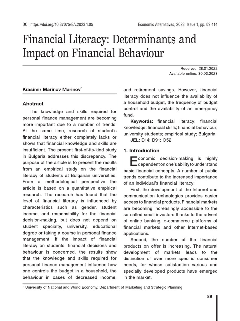 Financial Literacy Impact on Student Behavior | PDF | Financial ...