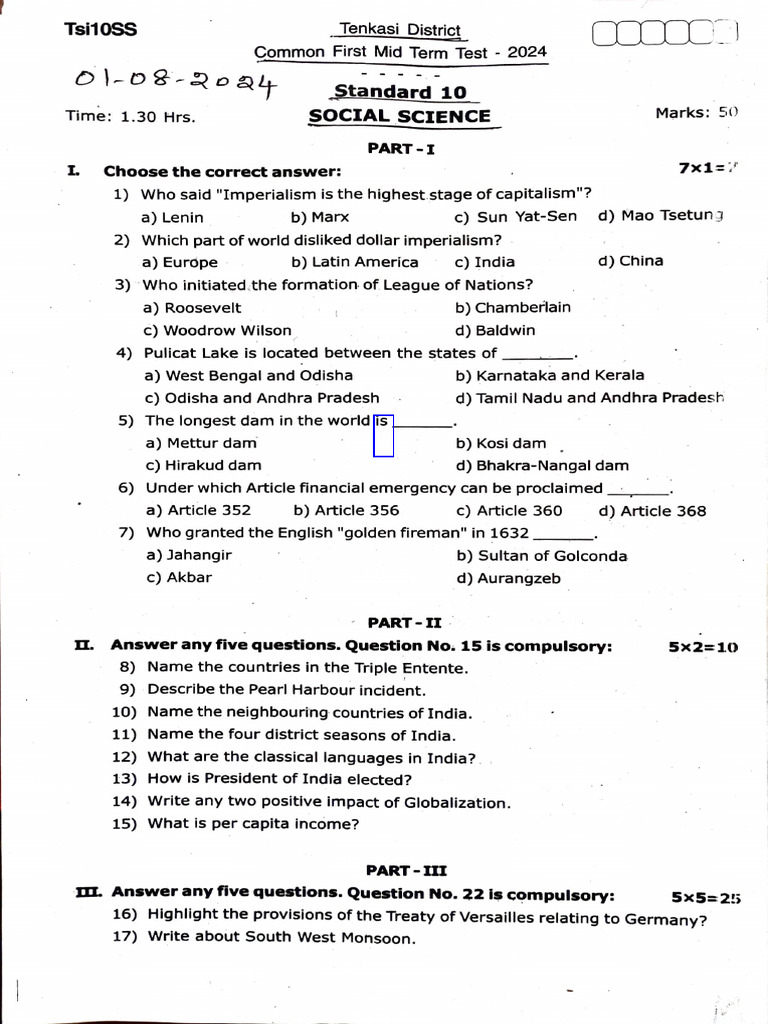 10th Social Science Mid Term Paper 2024 | PDF | Earth Sciences