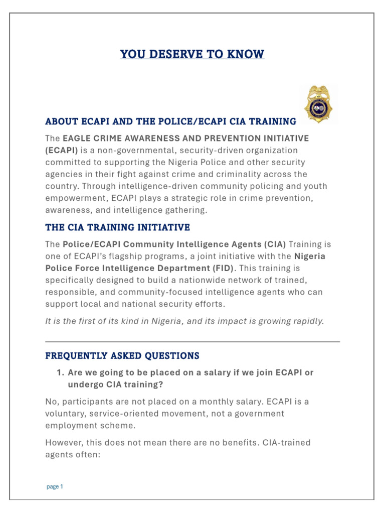 CIA Training for Community Security | PDF | Police | Central ...