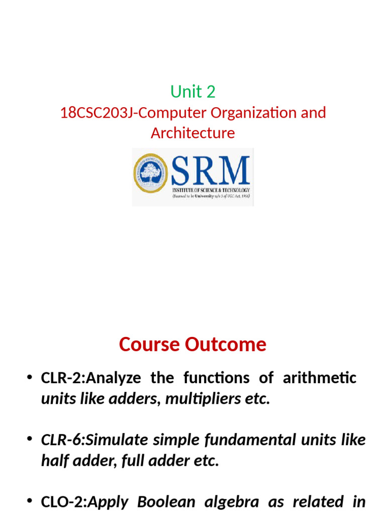 18CSC203J COA Unit 2 Final | PDF | Division (Mathematics) | Multiplication