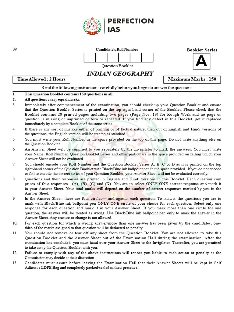 Indian Geography Question Booklet A | PDF | Plateau | Geomorphology