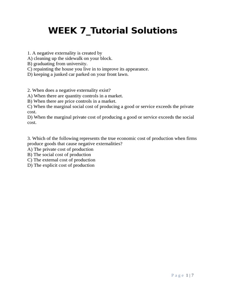 Week 7 - Tutorial Solutions-2 | PDF | Externality | Economic Equilibrium