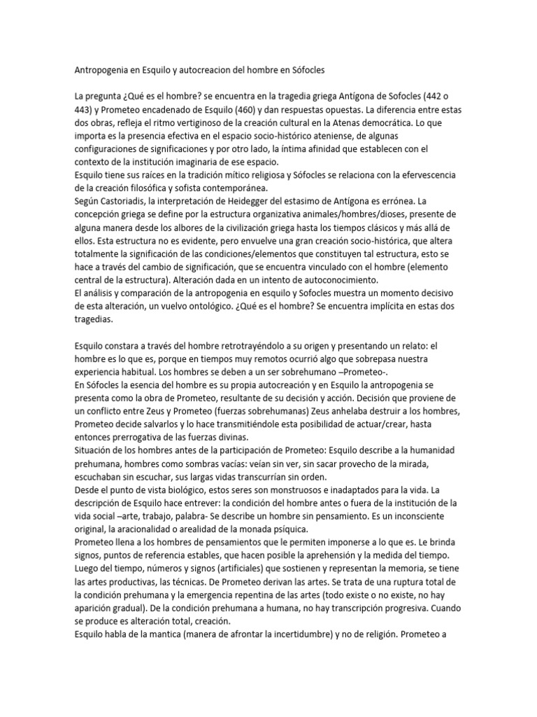 Antropogenia en Esquilo y Autocreacion Del Hombre en Sófocles | PDF | Sófocles | Tragedia