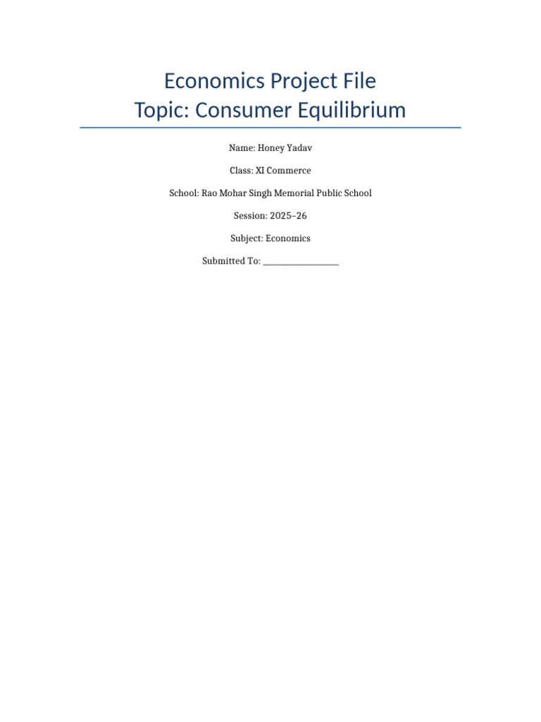 Consumer Equilibrium Project Class 11 | PDF | Utility | Economic ...