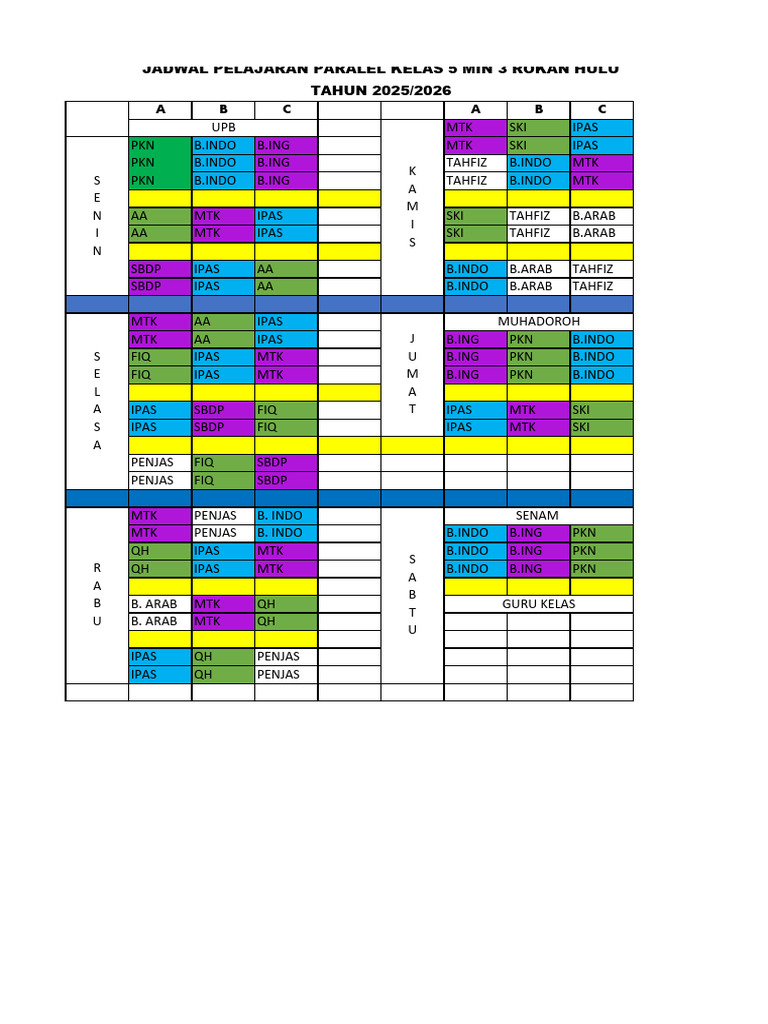 Jadwal Kelas 5 FIX | PDF