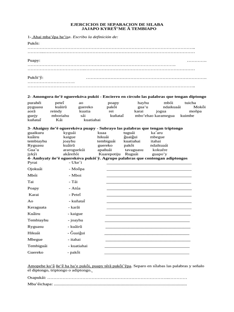Ejercicios de separación silábica | PDF | Adjetivo | Unidades Semánticas