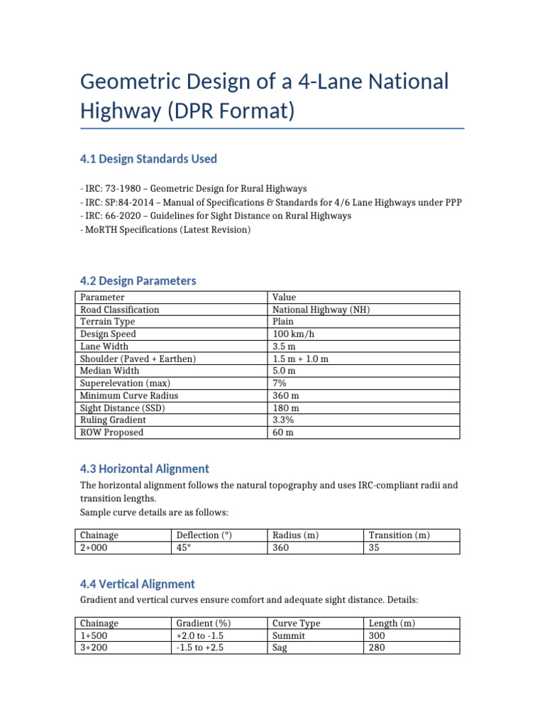 Geometric Design 4lane NH DPR Format | PDF