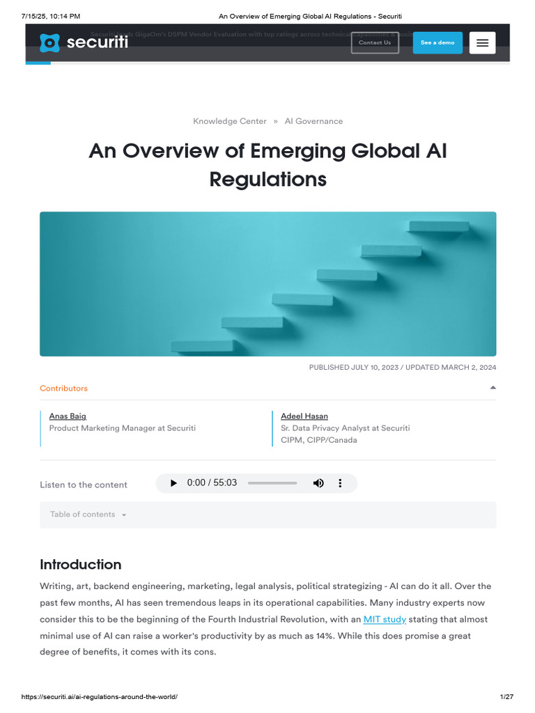 An Overview of Emerging Global AI Regulations - Securiti | PDF ...