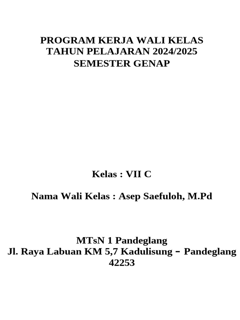 Program Kerja Wali Kelas TW 1 2025 | PDF