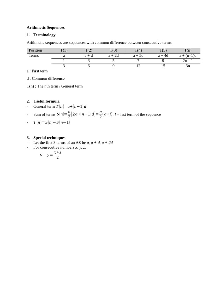 Arithmetic Sequences Pdf