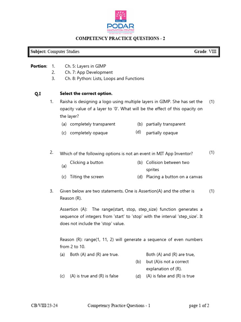 QP CB VIII Computer Studies CBQ 2 | PDF | Python (Programming Language) | Mathematics