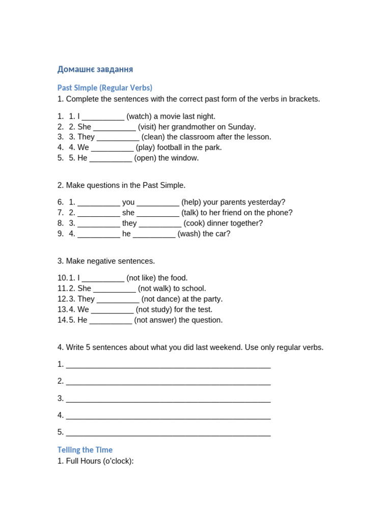 Domashnie Zavdannya Past Simple Time 2 | PDF