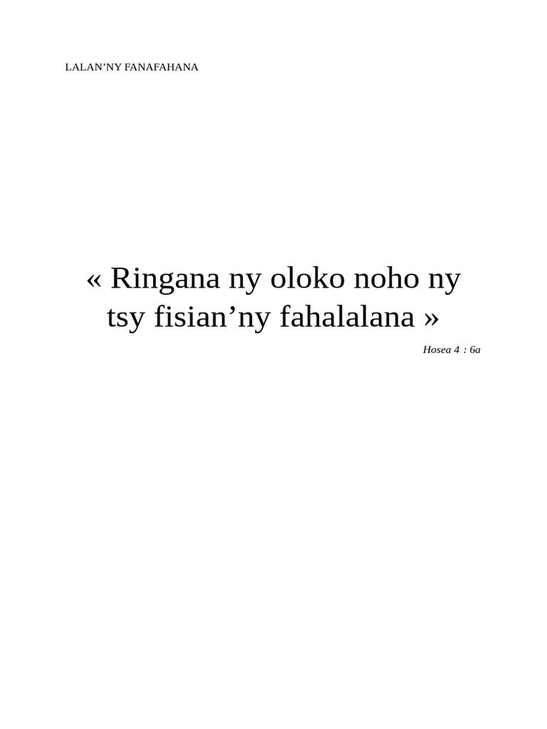 Ringana Ny Oloko | PDF