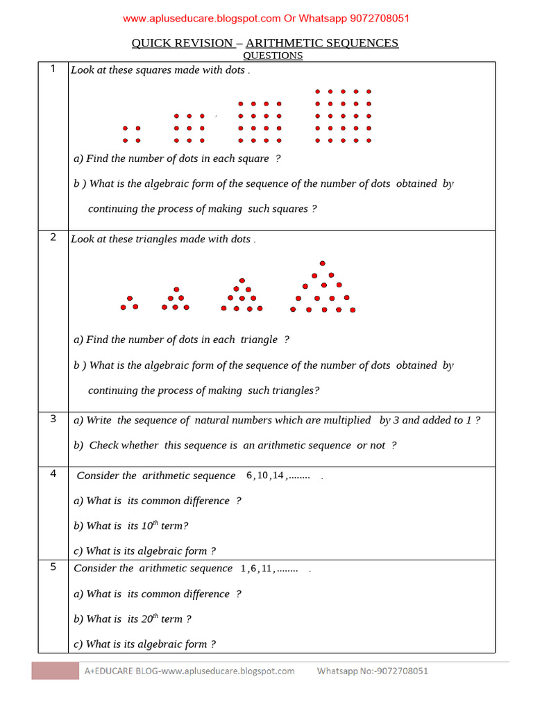 Arithmetic Sequences Revision Questions | PDF | Numbers | Number Theory