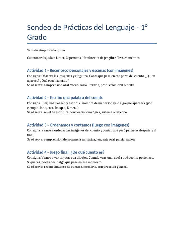 Sondeo Practicas Lenguaje 1er Grado | PDF
