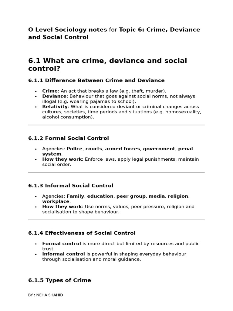 O Level Sociology: Crime and Deviance | PDF | Deviance (Sociology) | Crimes