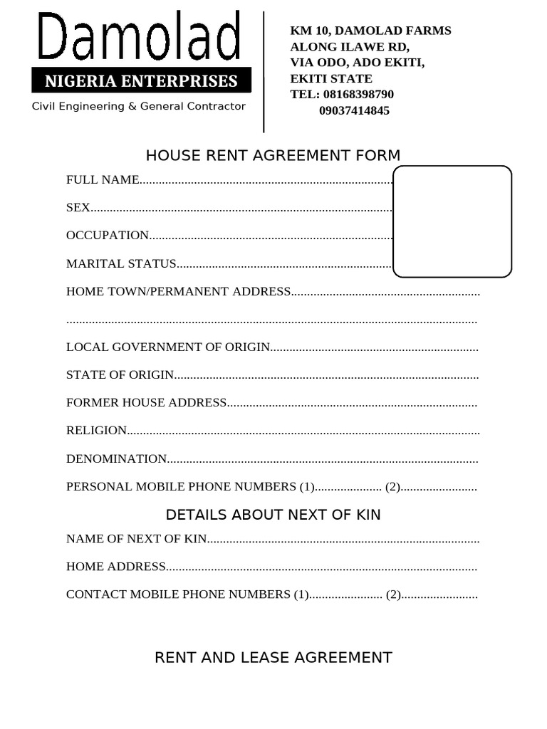 House Rent Agreement Form | PDF | Leasehold Estate | Landlord