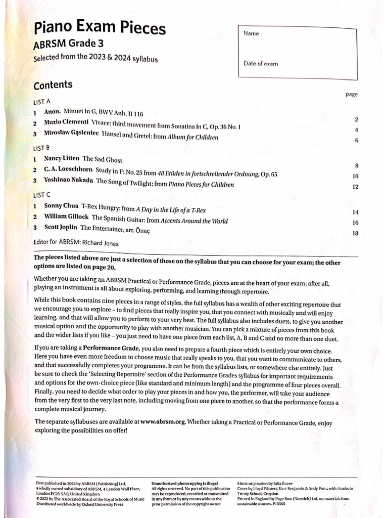 Abrsm Grade 3 2023 2024 | PDF
