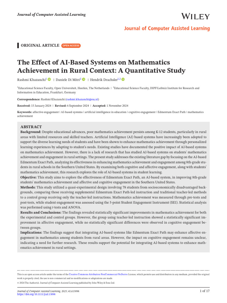 The Effect of AI-Based Systems On Mathematics Achi | PDF | Analysis Of Variance | Learning