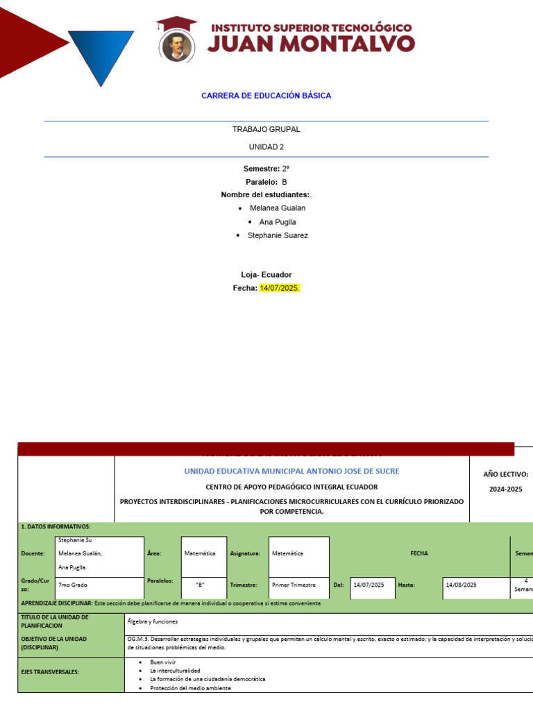 Planificacion - Deber Grupal | PDF | Plan de estudios | Evaluación