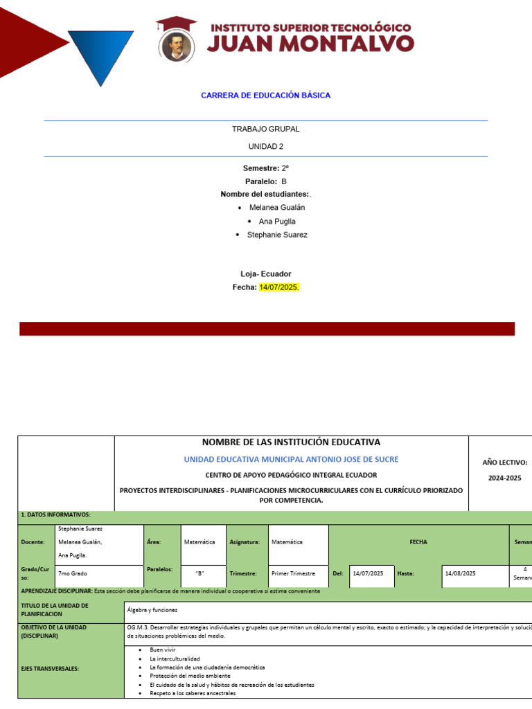 Planificacion - Deber Grupal | PDF | División (Matemáticas) | Plan de estudios