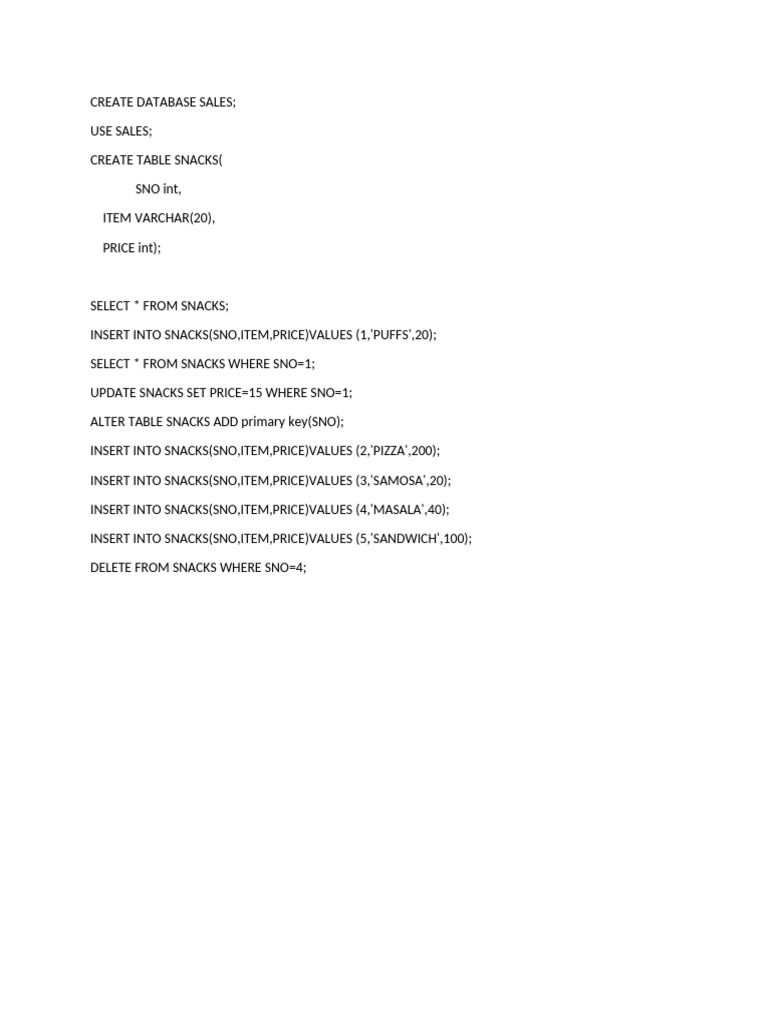 Create Database Sales | PDF