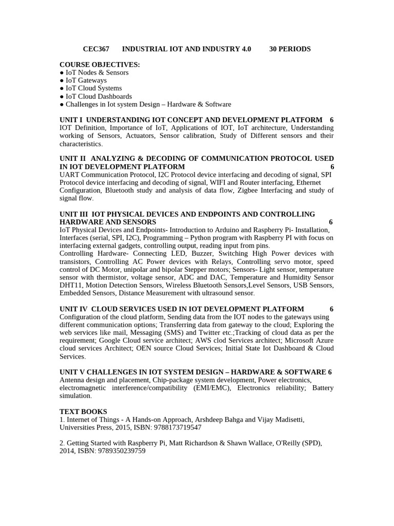 Industrial IoT and Industry 4.0 Syllabus | PDF | Internet Of Things ...