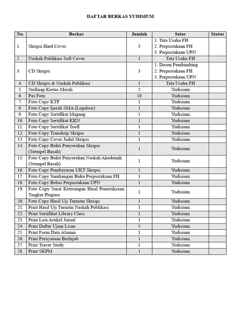 Daftar Berkas Yudisium Mahasiswa | PDF
