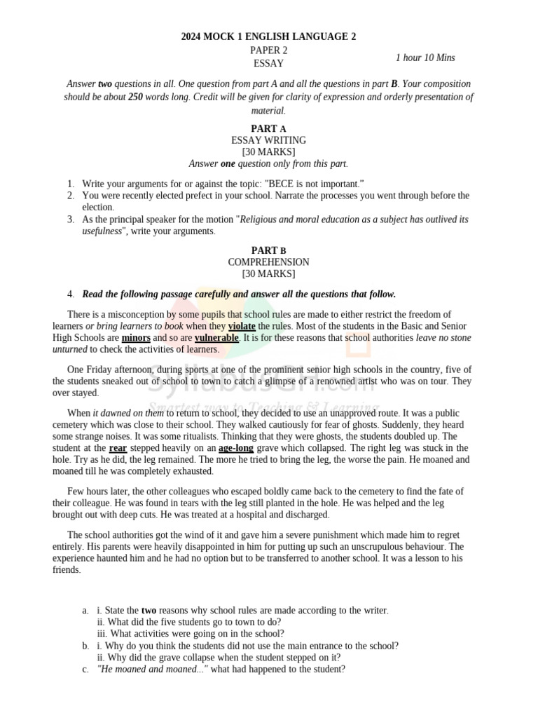 2024 English Language Mock Exam Guide | PDF