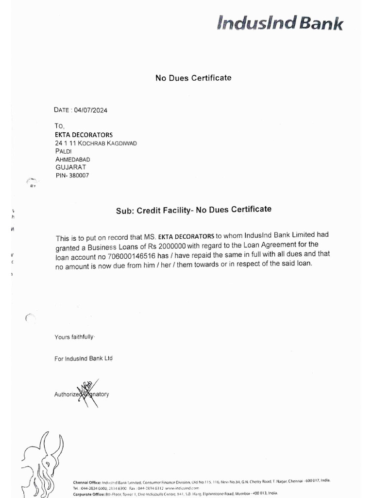 Noc Induslnd Bank | PDF