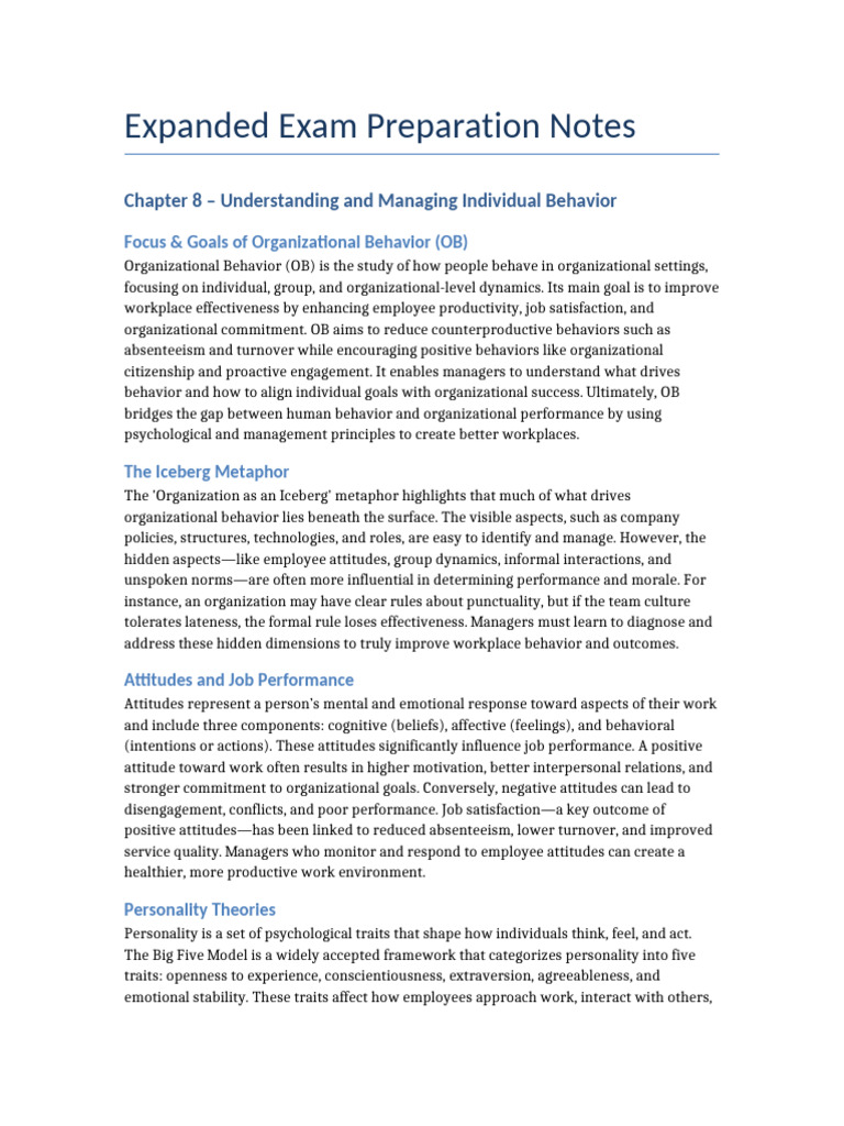 Expanded Exam Notes Chapter8 Chapter9 | PDF | Communication | Attitude ...