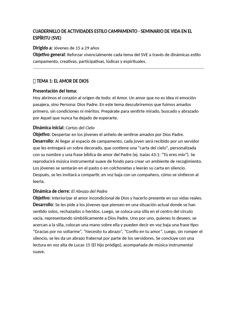 Actividades Campamento: Vida en el Espíritu | PDF | Cristo (título ...