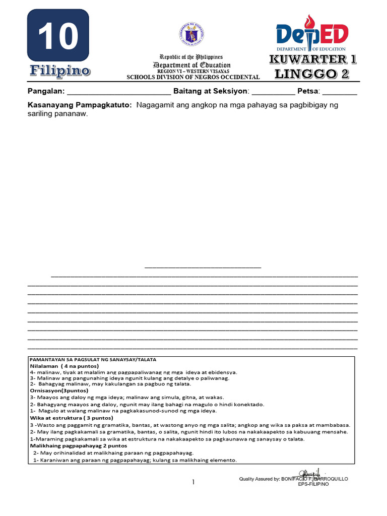 Filipino 10 q1-w2 | PDF