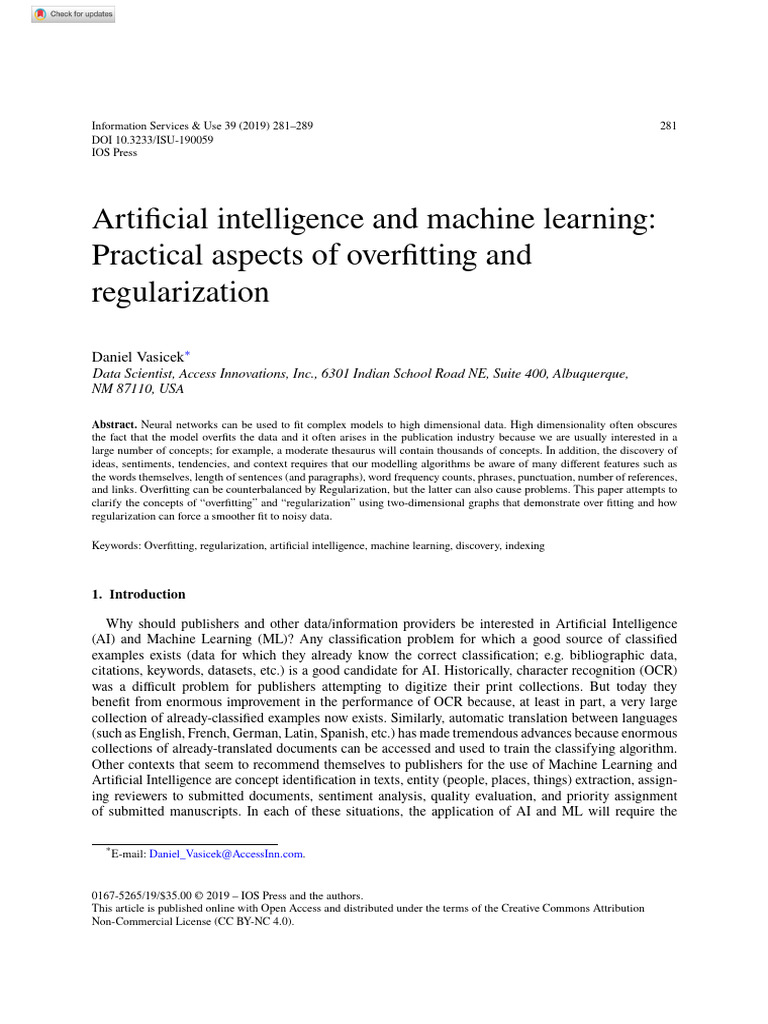 Artificial Intelligence and Machine Learning Practical Aspects of Overfitting and Regularization ...