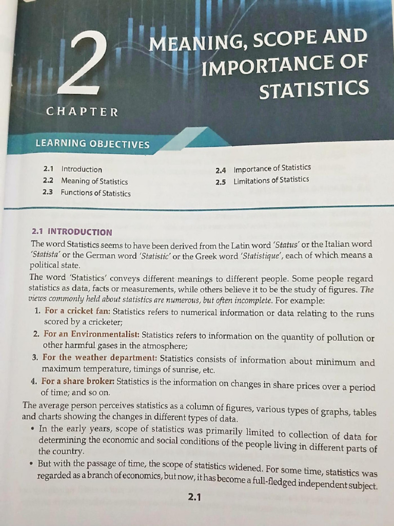 CH 2 Meaning Scope and Importance of Statistics | PDF